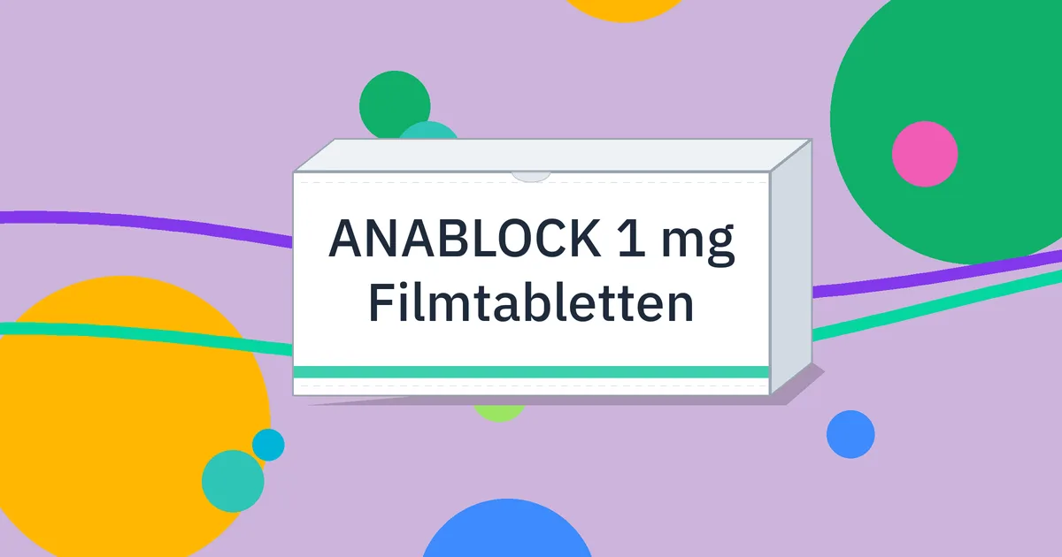 Symbolbild: Packung mit der Aufschrift ANABLOCK 1 mg Filmtabletten (PZN 06928045) – Verfügbarkeit und Bezug in Apotheken in Frankfurt am Main