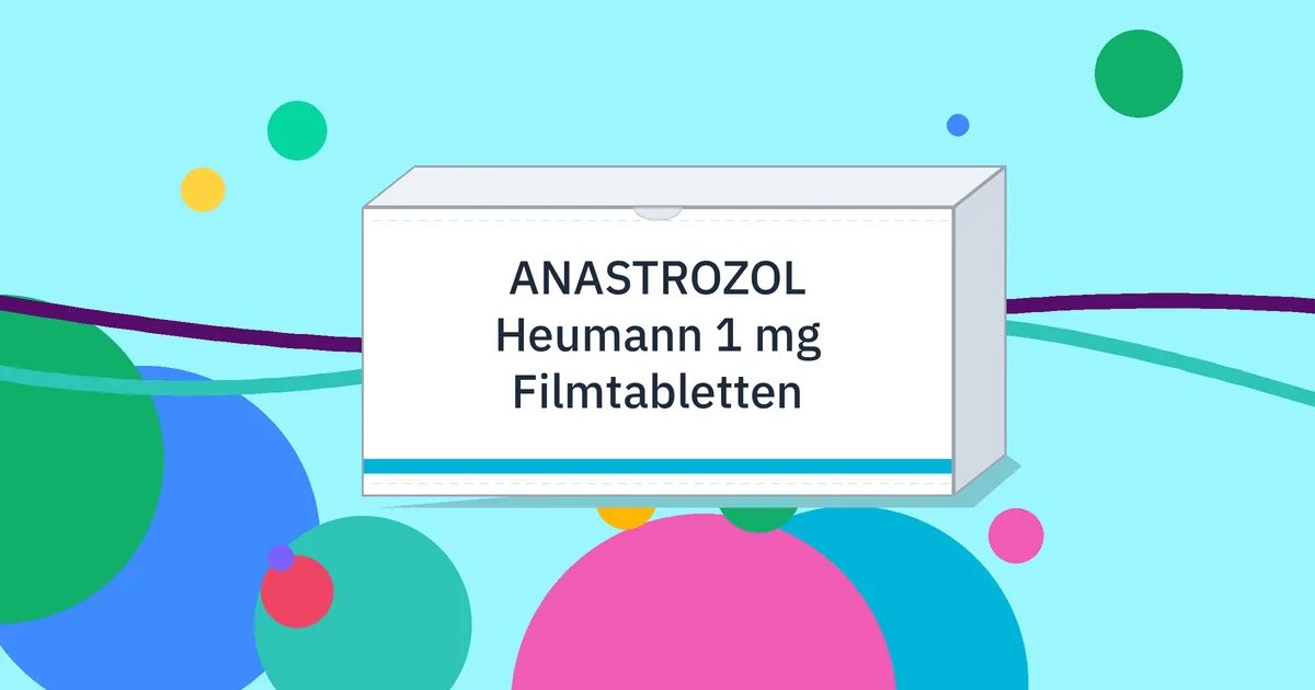 Symbolbild: Packung mit der Aufschrift ANASTROZOL Heumann 1 mg Filmtabletten (PZN 06571896) – Verfügbarkeit und Bezug in Apotheken in Frankfurt am Main