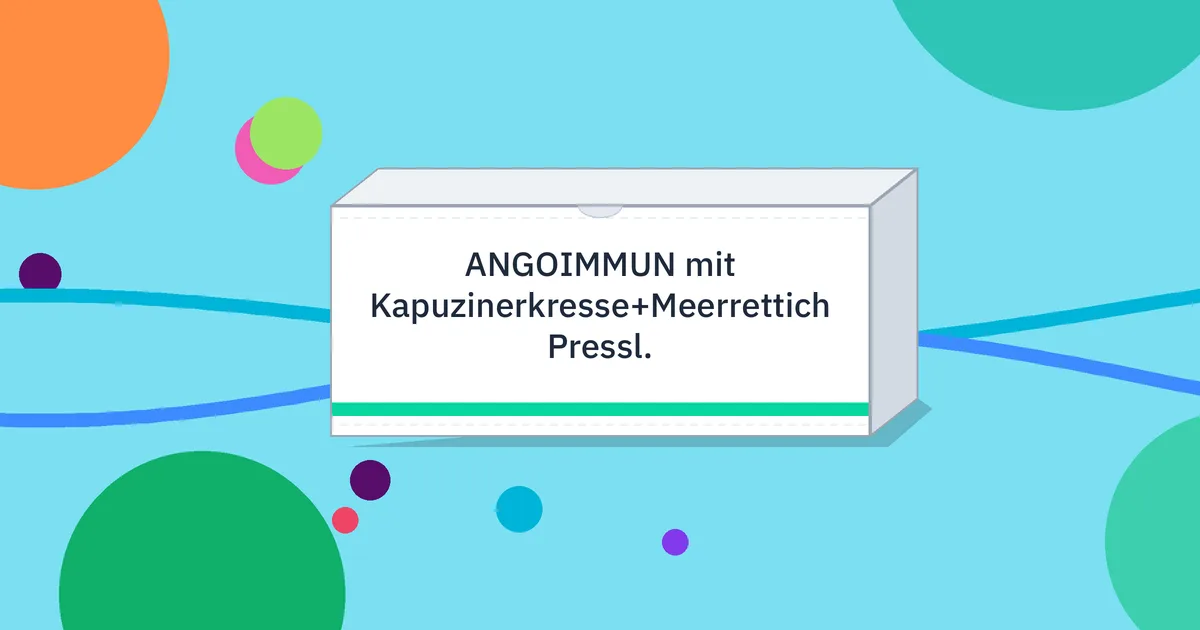 Symbolbild: Packung mit der Aufschrift ANGOIMMUN mit Kapuzinerkresse+Meerrettich Pressl. (PZN 18374089) – Verfügbarkeit und Bezug in Apotheken in Frankfurt am Main