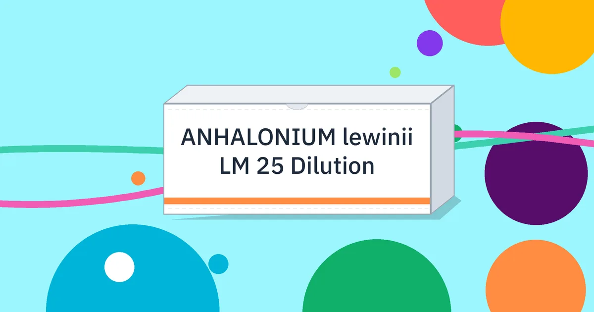 Symbolbild: Packung mit der Aufschrift ANHALONIUM lewinii LM 25 Dilution (PZN 13369043) – Verfügbarkeit und Bezug in Apotheken in Frankfurt am Main