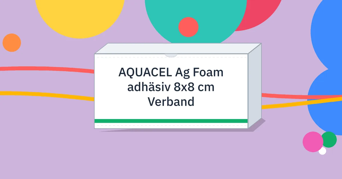 Symbolbild: Packung mit der Aufschrift AQUACEL Ag Foam adhäsiv 8x8 cm Verband (PZN 11381175) – Verfügbarkeit und Bezug in Apotheken in Frankfurt am Main