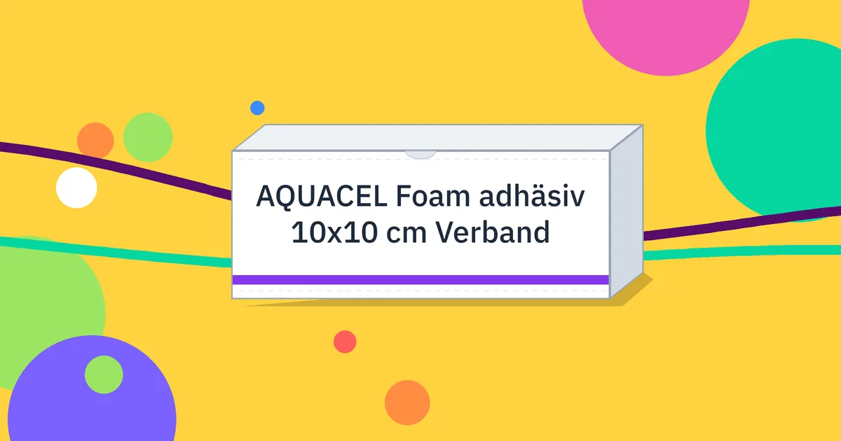 Symbolbild: Packung mit der Aufschrift AQUACEL Foam adhäsiv 10x10 cm Verband (PZN 19881084) – Verfügbarkeit und Bezug in Apotheken in Frankfurt am Main