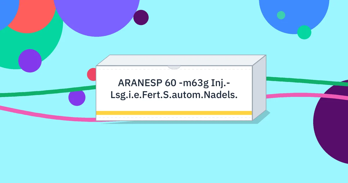 Symbolbild: Packung mit der Aufschrift ARANESP 60 -m63g Inj.-Lsg.i.e.Fert.S.autom.Nadels. (PZN 07410497) – Verfügbarkeit und Bezug in Apotheken in Frankfurt am Main