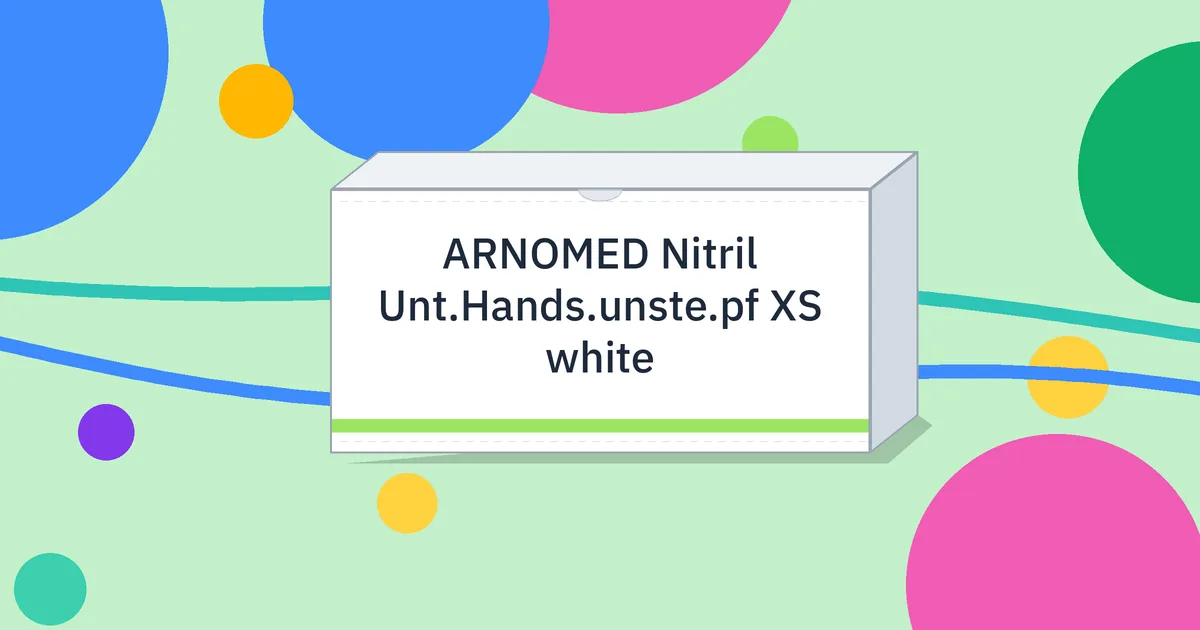 Symbolbild: Packung mit der Aufschrift ARNOMED Nitril Unt.Hands.unste.pf XS white (PZN 13699384) – Verfügbarkeit und Bezug in Apotheken in Frankfurt am Main