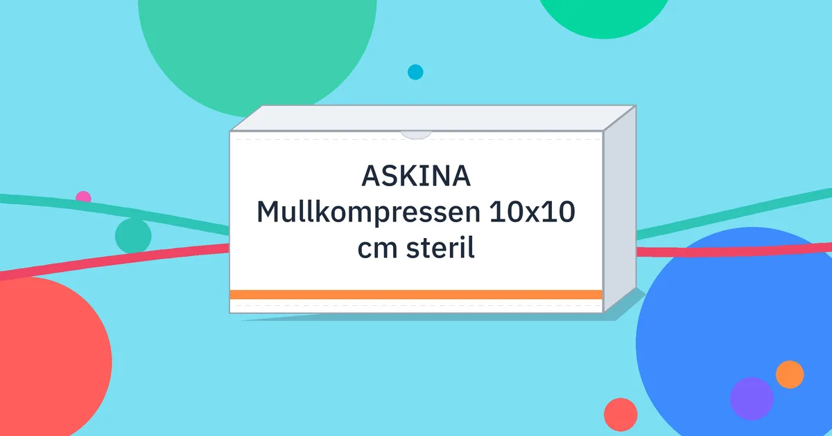 Symbolbild: Packung mit der Aufschrift ASKINA Mullkompressen 10x10 cm steril (PZN 12735592) – Verfügbarkeit und Bezug in Apotheken in Frankfurt am Main