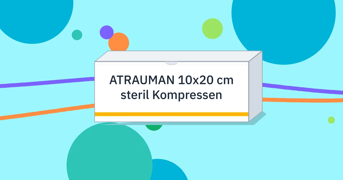 Symbolbild: Packung mit der Aufschrift ATRAUMAN 10x20 cm steril Kompressen (PZN 17380857) – Verfügbarkeit und Bezug in Apotheken in Frankfurt am Main