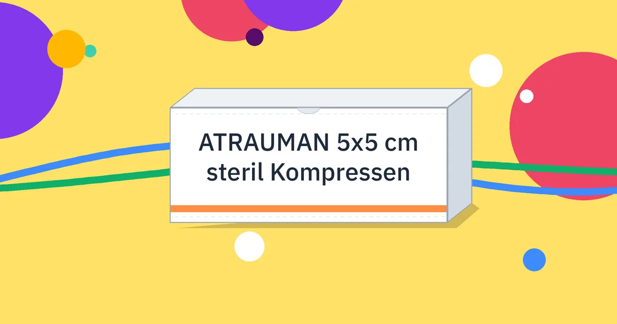 Symbolbild: Packung mit der Aufschrift ATRAUMAN 5x5 cm steril Kompressen (PZN 16781608) – Verfügbarkeit und Bezug in Apotheken in Frankfurt am Main