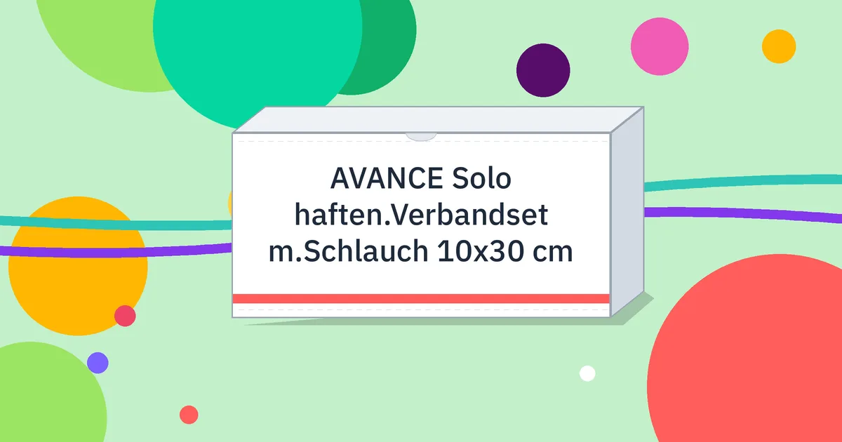 Symbolbild: Packung mit der Aufschrift AVANCE Solo haften.Verbandset m.Schlauch 10x30 cm (PZN 16821727) – Verfügbarkeit und Bezug in Apotheken in Frankfurt am Main