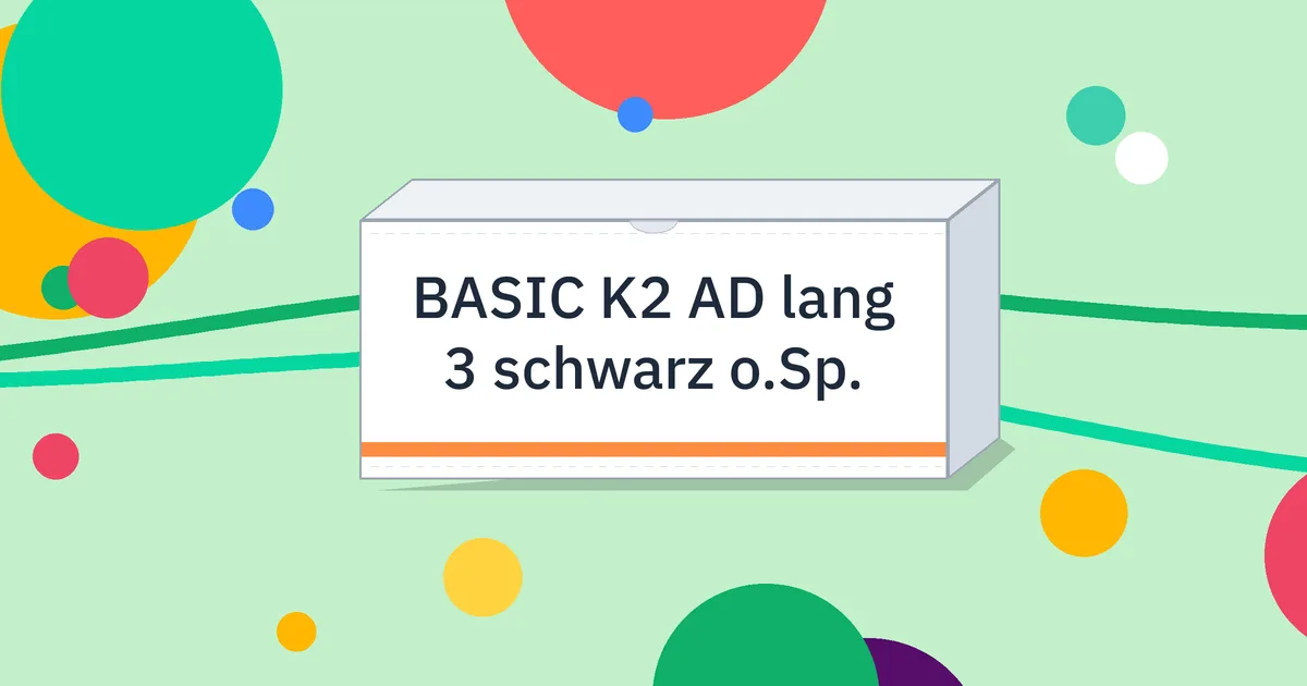 Symbolbild: Packung mit der Aufschrift BASIC K2 AD lang 3 schwarz o.Sp. (PZN 20264250) – Verfügbarkeit und Bezug in Apotheken in Frankfurt am Main