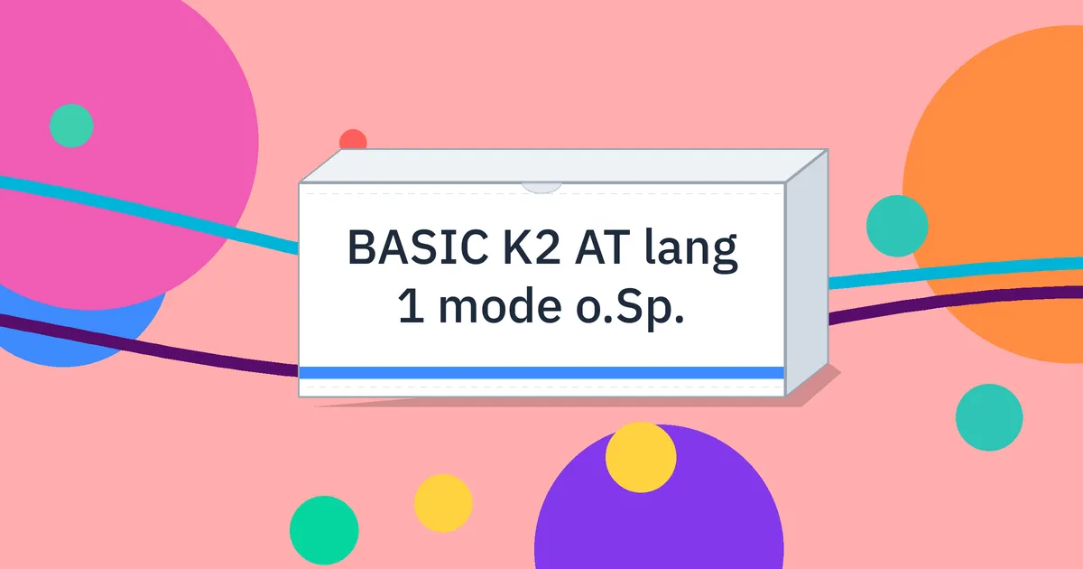 Symbolbild: Packung mit der Aufschrift BASIC K2 AT lang 1 mode o.Sp. (PZN 20268816) – Verfügbarkeit und Bezug in Apotheken in Frankfurt am Main