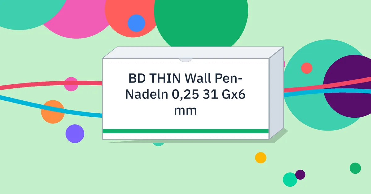 Symbolbild: Packung mit der Aufschrift BD THIN Wall Pen-Nadeln 0,25 31 Gx6 mm (PZN 19854897) – Verfügbarkeit und Bezug in Apotheken in Frankfurt am Main
