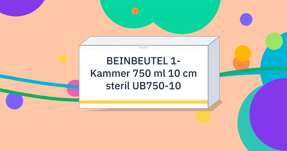 Symbolbild: Packung mit der Aufschrift BEINBEUTEL 1-Kammer 750 ml 10 cm steril UB750-10 (PZN 06718862) – Verfügbarkeit und Bezug in Apotheken in Frankfurt am Main