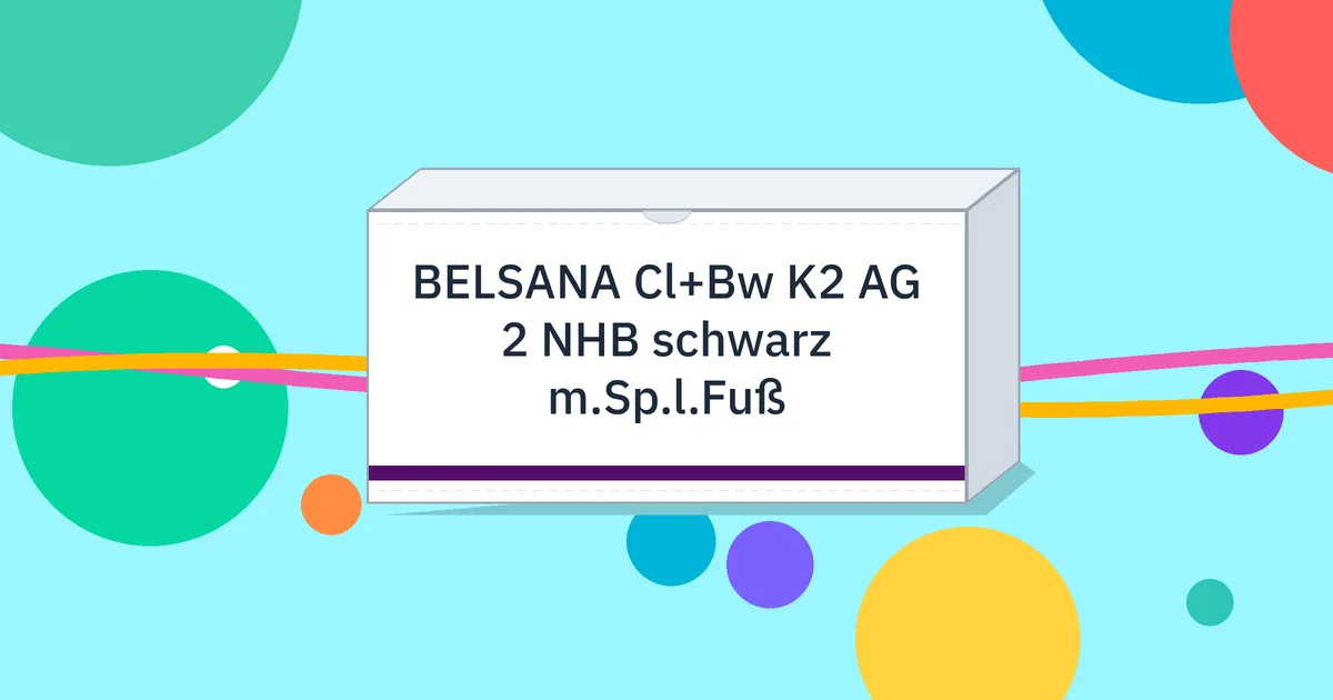 Symbolbild: Packung mit der Aufschrift BELSANA Cl+Bw K2 AG 2 NHB schwarz m.Sp.l.Fuß (PZN 12242895) – Verfügbarkeit und Bezug in Apotheken in Frankfurt am Main