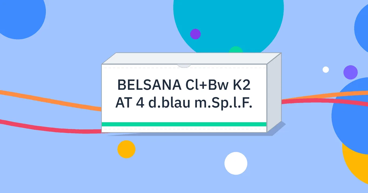 Symbolbild: Packung mit der Aufschrift BELSANA Cl+Bw K2 AT 4 d.blau m.Sp.l.F. (PZN 15627905) – Verfügbarkeit und Bezug in Apotheken in Frankfurt am Main