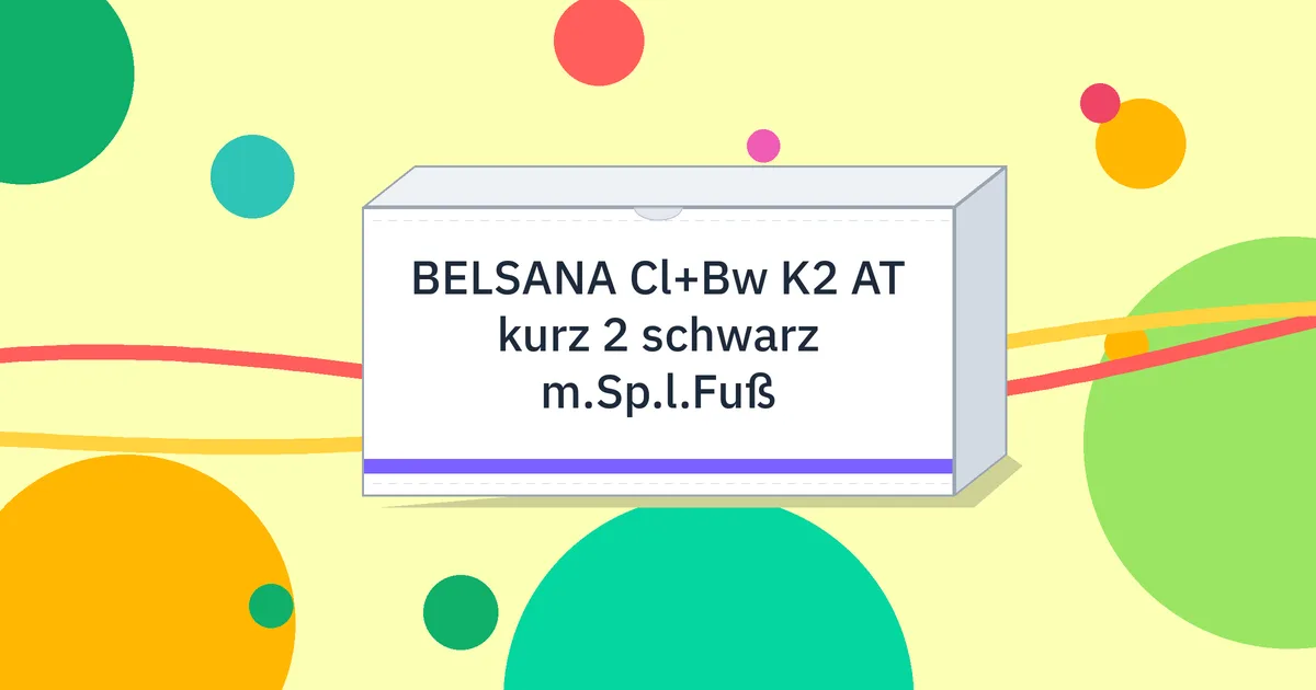Symbolbild: Packung mit der Aufschrift BELSANA Cl+Bw K2 AT kurz 2 schwarz m.Sp.l.Fuß (PZN 12249265) – Verfügbarkeit und Bezug in Apotheken in Frankfurt am Main