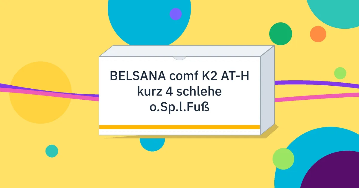 Symbolbild: Packung mit der Aufschrift BELSANA comf K2 AT-H kurz 4 schlehe o.Sp.l.Fuß (PZN 12330406) – Verfügbarkeit und Bezug in Apotheken in Frankfurt am Main