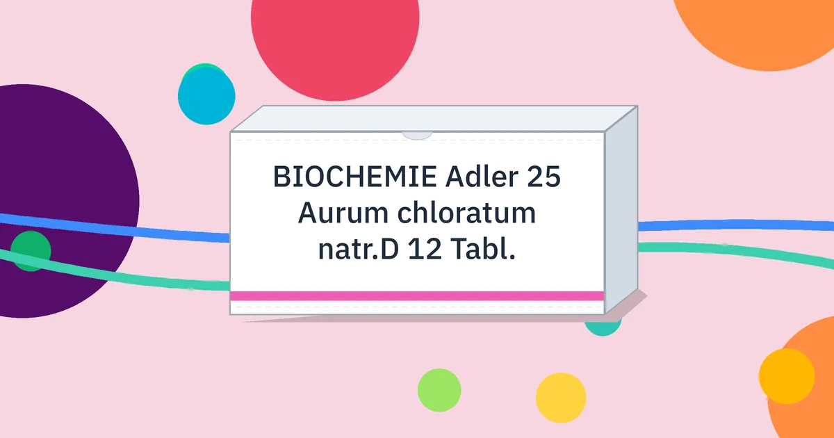 Symbolbild: Packung mit der Aufschrift BIOCHEMIE Adler 25 Aurum chloratum natr.D 12 Tabl. (PZN 00833585) – Verfügbarkeit und Bezug in Apotheken in Frankfurt am Main