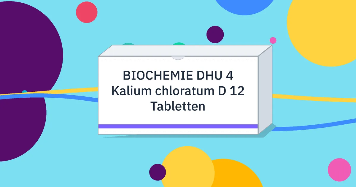 Symbolbild: Packung mit der Aufschrift BIOCHEMIE DHU 4 Kalium chloratum D 12 Tabletten (PZN 00274105) – Verfügbarkeit und Bezug in Apotheken in Frankfurt am Main
