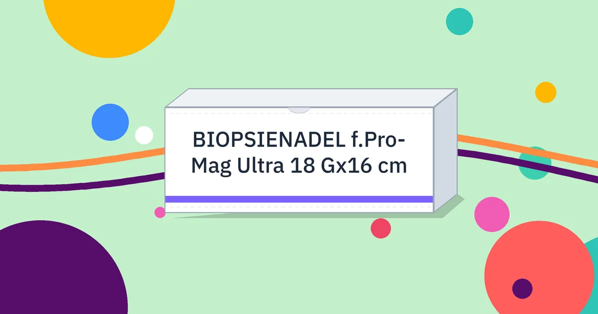 Symbolbild: Packung mit der Aufschrift BIOPSIENADEL f.Pro-Mag Ultra 18 Gx16 cm (PZN 07566880) – Verfügbarkeit und Bezug in Apotheken in Frankfurt am Main