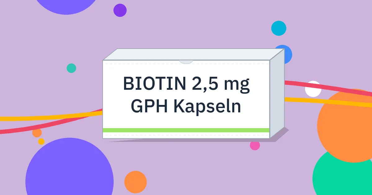 Symbolbild: Packung mit der Aufschrift BIOTIN 2,5 mg GPH Kapseln (PZN 09786723) – Verfügbarkeit und Bezug in Apotheken in Frankfurt am Main