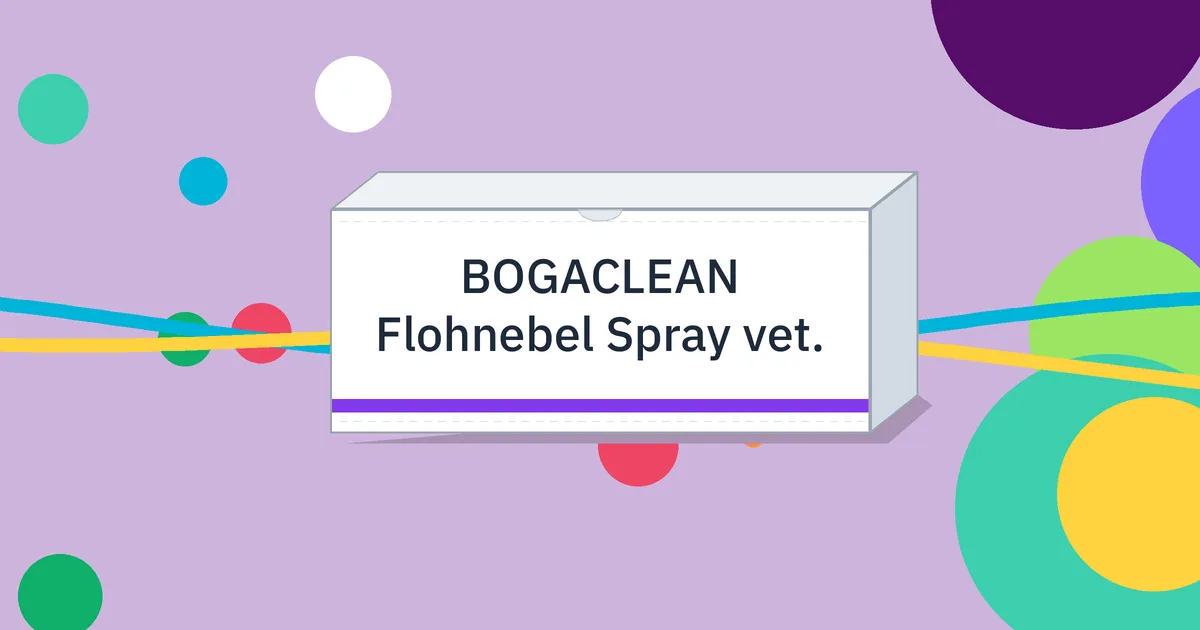 Symbolbild: Packung mit der Aufschrift BOGACLEAN Flohnebel Spray vet. (PZN 09895576) – Verfügbarkeit und Bezug in Apotheken in Frankfurt am Main