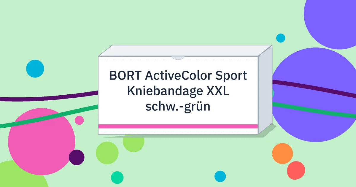 Symbolbild: Packung mit der Aufschrift BORT ActiveColor Sport Kniebandage XXL schw.-grün (PZN 12573824) – Verfügbarkeit und Bezug in Apotheken in Frankfurt am Main