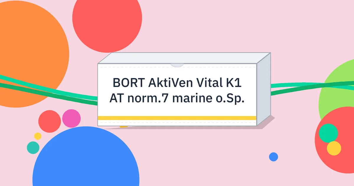 Symbolbild: Packung mit der Aufschrift BORT AktiVen Vital K1 AT norm.7 marine o.Sp. (PZN 13741034) – Verfügbarkeit und Bezug in Apotheken in Frankfurt am Main