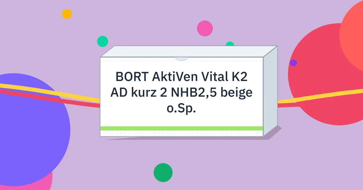 Symbolbild: Packung mit der Aufschrift BORT AktiVen Vital K2 AD kurz 2 NHB2,5 beige o.Sp. (PZN 17498990) – Verfügbarkeit und Bezug in Apotheken in Frankfurt am Main