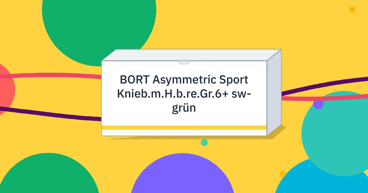 Symbolbild: Packung mit der Aufschrift BORT Asymmetric Sport Knieb.m.H.b.re.Gr.6+ sw-grün (PZN 19634434) – Verfügbarkeit und Bezug in Apotheken in Frankfurt am Main