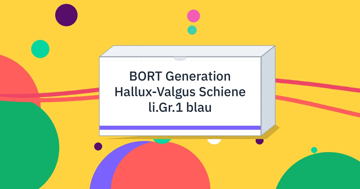 Symbolbild: Packung mit der Aufschrift BORT Generation Hallux-Valgus Schiene li.Gr.1 blau (PZN 13911795) – Verfügbarkeit und Bezug in Apotheken in Frankfurt am Main