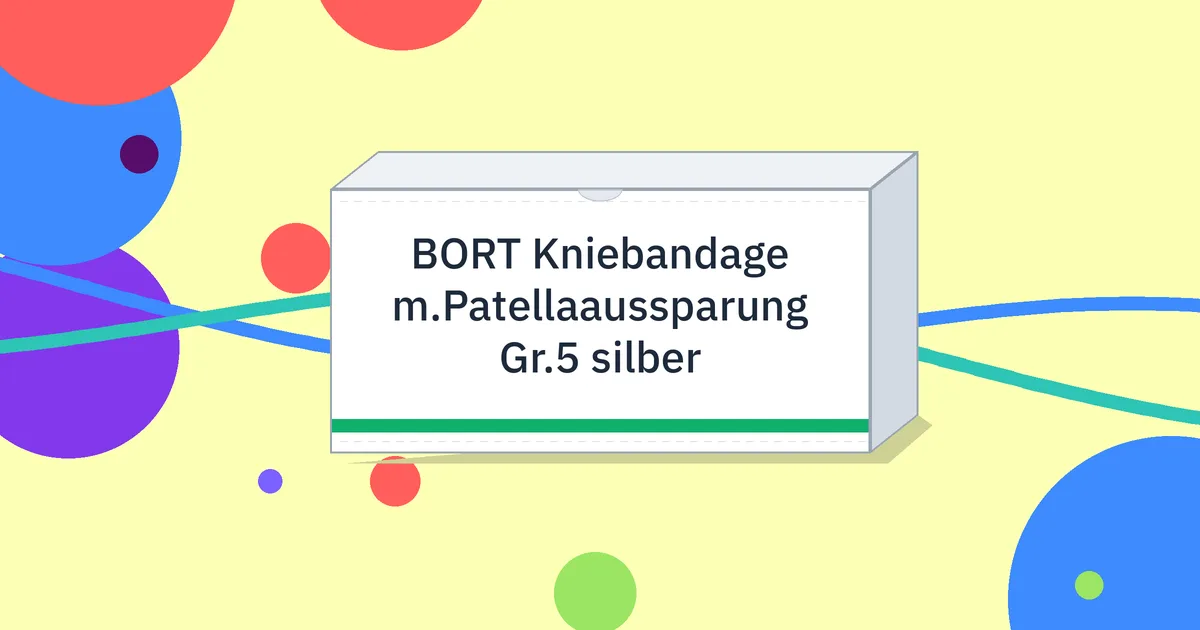 Symbolbild: Packung mit der Aufschrift BORT Kniebandage m.Patellaaussparung Gr.5 silber (PZN 16844958) – Verfügbarkeit und Bezug in Apotheken in Frankfurt am Main