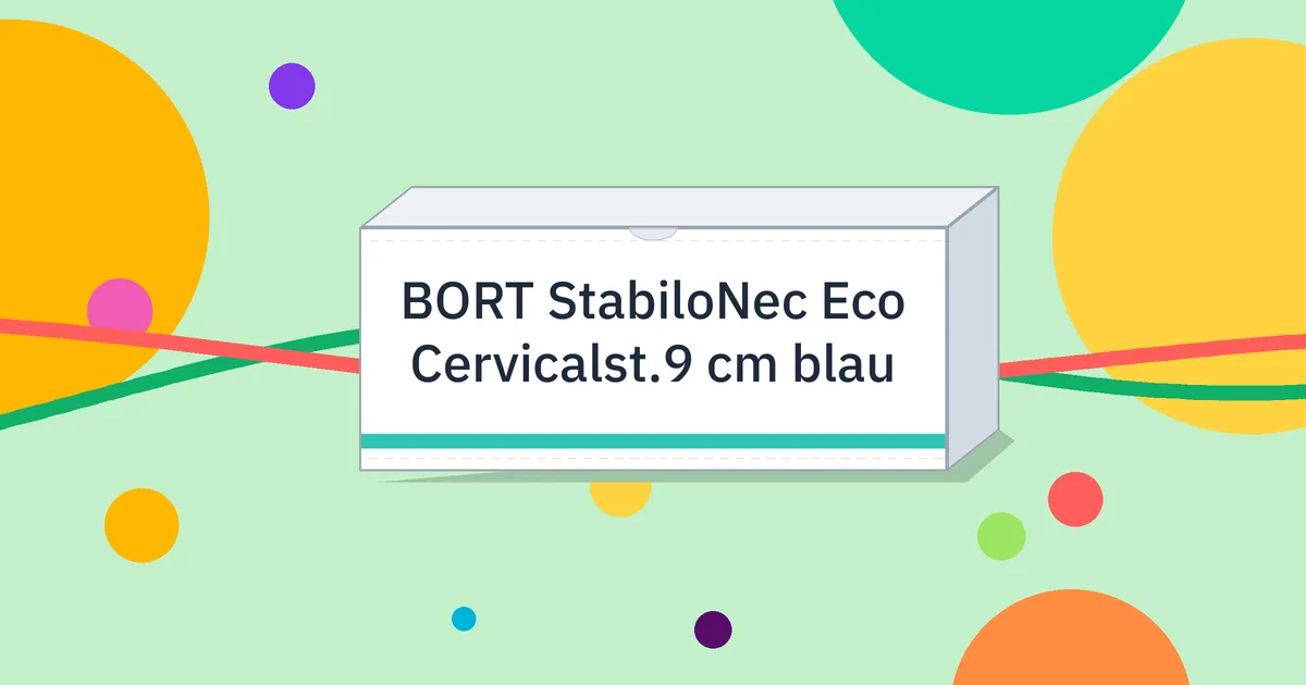 Symbolbild: Packung mit der Aufschrift BORT StabiloNec Eco Cervicalst.9 cm blau (PZN 06477275) – Verfügbarkeit und Bezug in Apotheken in Frankfurt am Main
