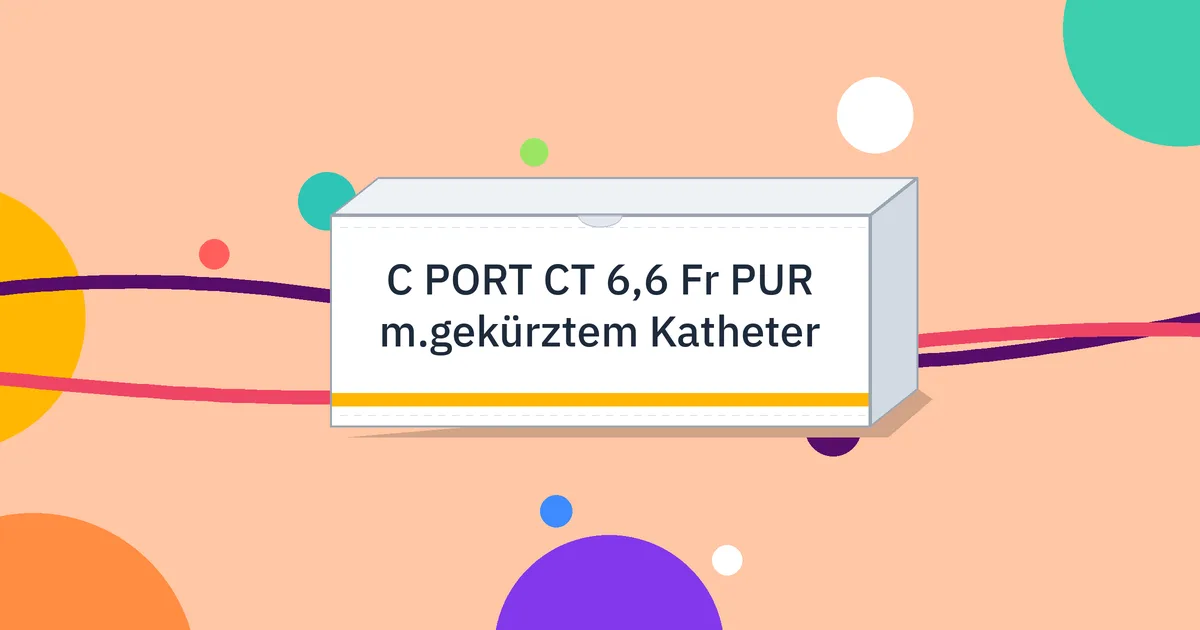 Symbolbild: Packung mit der Aufschrift C PORT CT 6,6 Fr PUR m.gekürztem Katheter (PZN 12396233) – Verfügbarkeit und Bezug in Apotheken in Frankfurt am Main