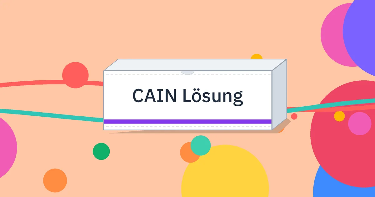 Symbolbild: Packung mit der Aufschrift CAIN Lösung (PZN 04965349) – Verfügbarkeit und Bezug in Apotheken in Frankfurt am Main