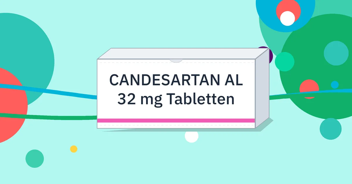 Symbolbild: Packung mit der Aufschrift CANDESARTAN AL 32 mg Tabletten (PZN 09297591) – Verfügbarkeit und Bezug in Apotheken in Frankfurt am Main