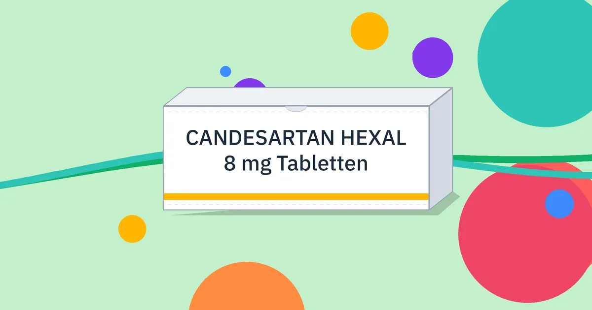 Symbolbild: Packung mit der Aufschrift CANDESARTAN HEXAL 8 mg Tabletten (PZN 09390592) – Verfügbarkeit und Bezug in Apotheken in Frankfurt am Main
