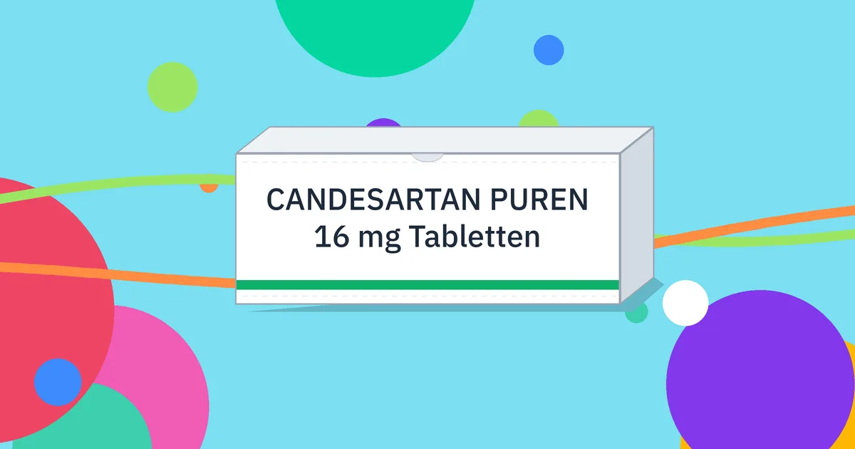 Symbolbild: Packung mit der Aufschrift CANDESARTAN PUREN 16 mg Tabletten (PZN 11353859) – Verfügbarkeit und Bezug in Apotheken in Frankfurt am Main