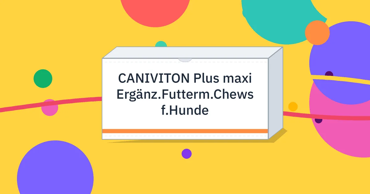 Symbolbild: Packung mit der Aufschrift CANIVITON Plus maxi Ergänz.Futterm.Chews f.Hunde (PZN 19648011) – Verfügbarkeit und Bezug in Apotheken in Frankfurt am Main