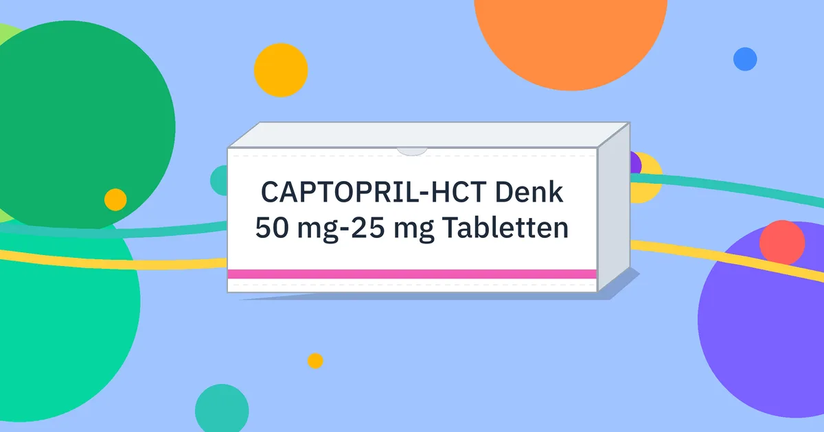 Symbolbild: Packung mit der Aufschrift CAPTOPRIL-HCT Denk 50 mg-25 mg Tabletten (PZN 10413878) – Verfügbarkeit und Bezug in Apotheken in Frankfurt am Main