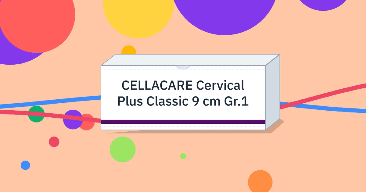 Symbolbild: Packung mit der Aufschrift CELLACARE Cervical Plus Classic 9 cm Gr.1 (PZN 20549372) – Verfügbarkeit und Bezug in Apotheken in Frankfurt am Main