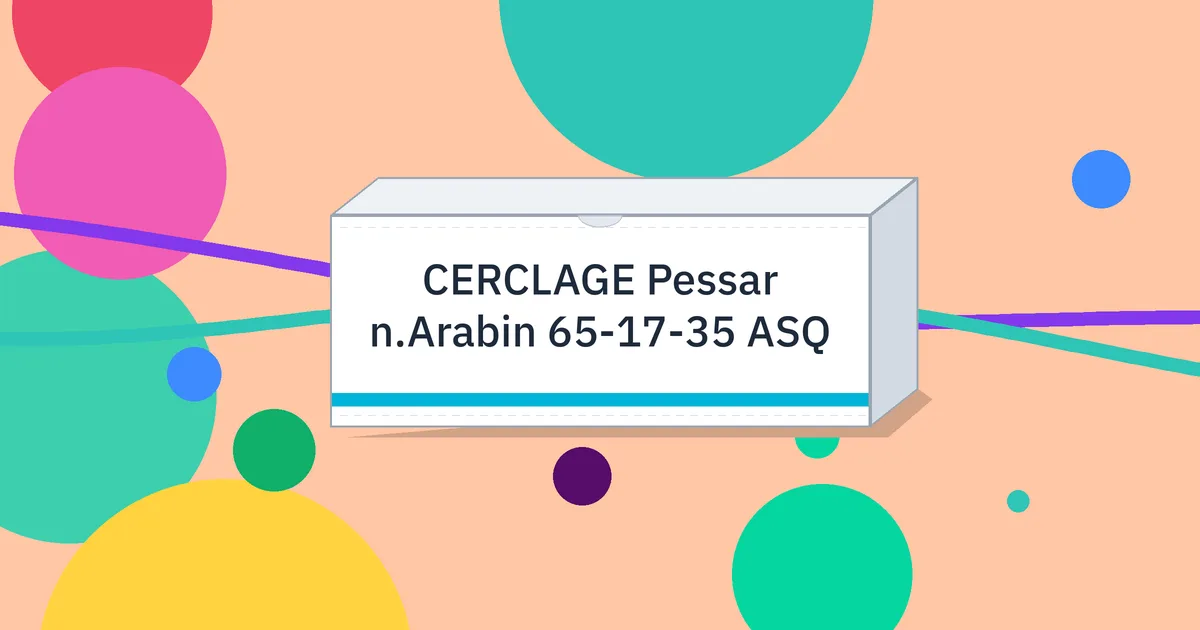 Symbolbild: Packung mit der Aufschrift CERCLAGE Pessar n.Arabin 65-17-35 ASQ (PZN 03373919) – Verfügbarkeit und Bezug in Apotheken in Frankfurt am Main