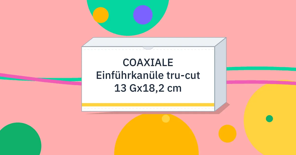 Symbolbild: Packung mit der Aufschrift COAXIALE Einführkanüle tru-cut 13 Gx18,2 cm (PZN 16087598) – Verfügbarkeit und Bezug in Apotheken in Frankfurt am Main