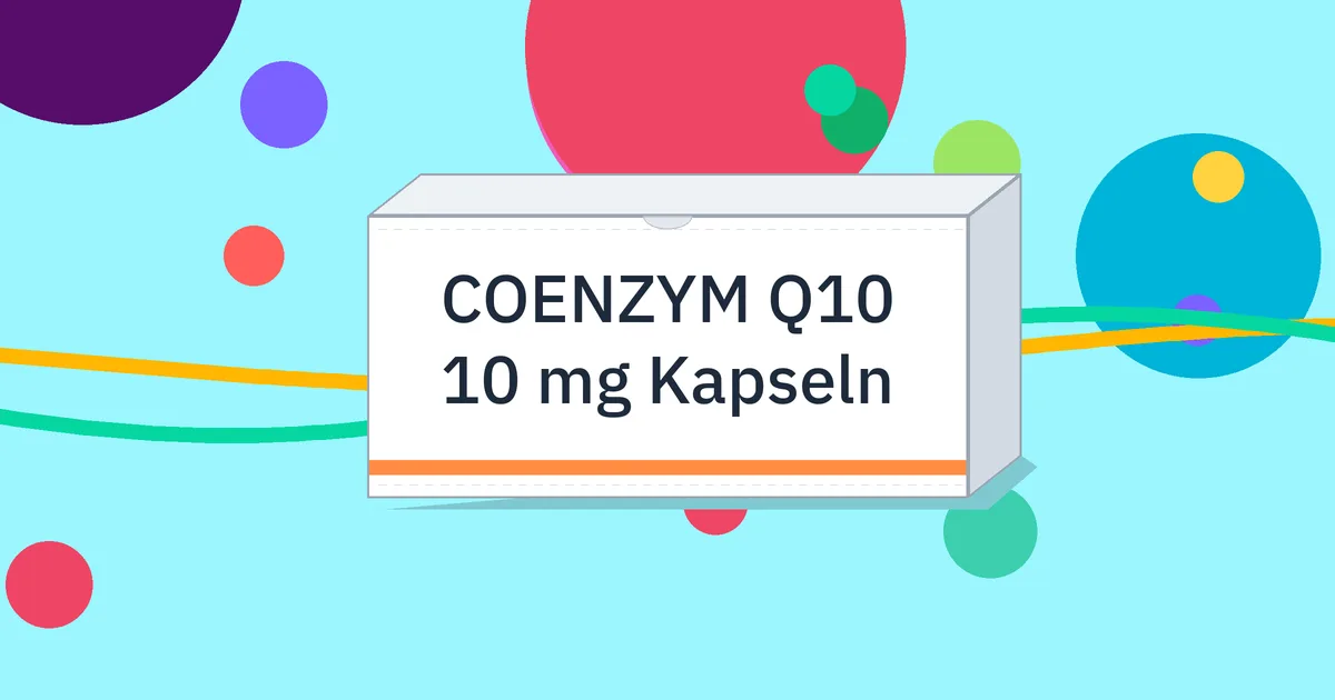 Symbolbild: Packung mit der Aufschrift COENZYM Q10 10 mg Kapseln (PZN 14058204) – Verfügbarkeit und Bezug in Apotheken in Frankfurt am Main