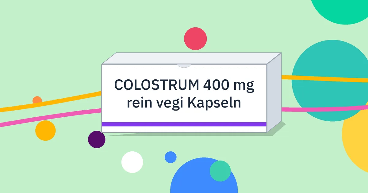 Symbolbild: Packung mit der Aufschrift COLOSTRUM 400 mg rein vegi Kapseln (PZN 16601196) – Verfügbarkeit und Bezug in Apotheken in Frankfurt am Main
