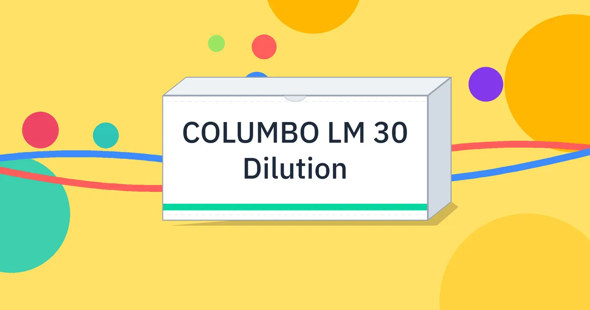 Symbolbild: Packung mit der Aufschrift COLUMBO LM 30 Dilution (PZN 13448972) – Verfügbarkeit und Bezug in Apotheken in Frankfurt am Main