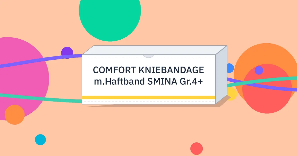Symbolbild: Packung mit der Aufschrift COMFORT KNIEBANDAGE m.Haftband SMINA Gr.4+ (PZN 20162851) – Verfügbarkeit und Bezug in Apotheken in Frankfurt am Main