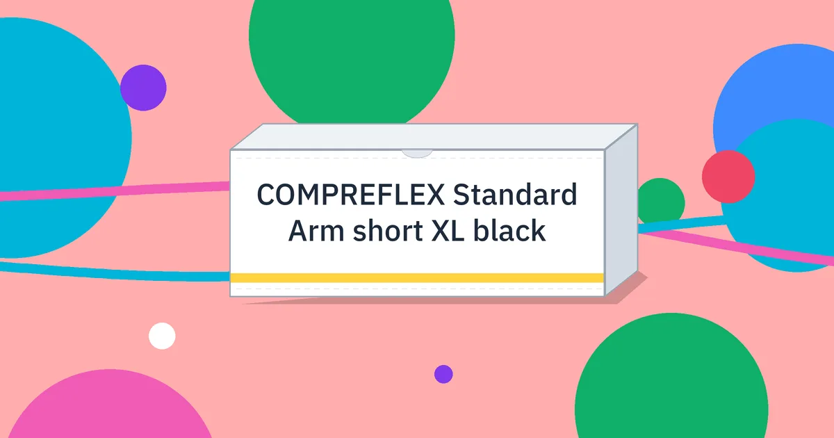 Symbolbild: Packung mit der Aufschrift COMPREFLEX Standard Arm short XL black (PZN 19535465) – Verfügbarkeit und Bezug in Apotheken in Frankfurt am Main