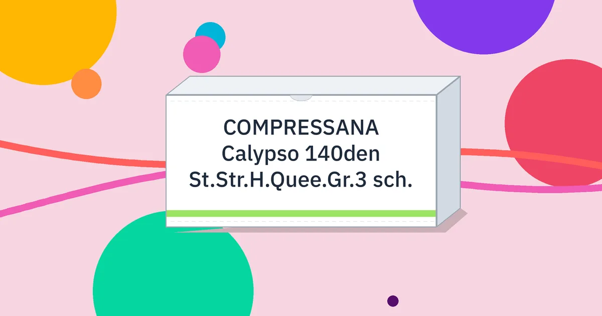 Symbolbild: Packung mit der Aufschrift COMPRESSANA Calypso 140den St.Str.H.Quee.Gr.3 sch. (PZN 04139077) – Verfügbarkeit und Bezug in Apotheken in Frankfurt am Main
