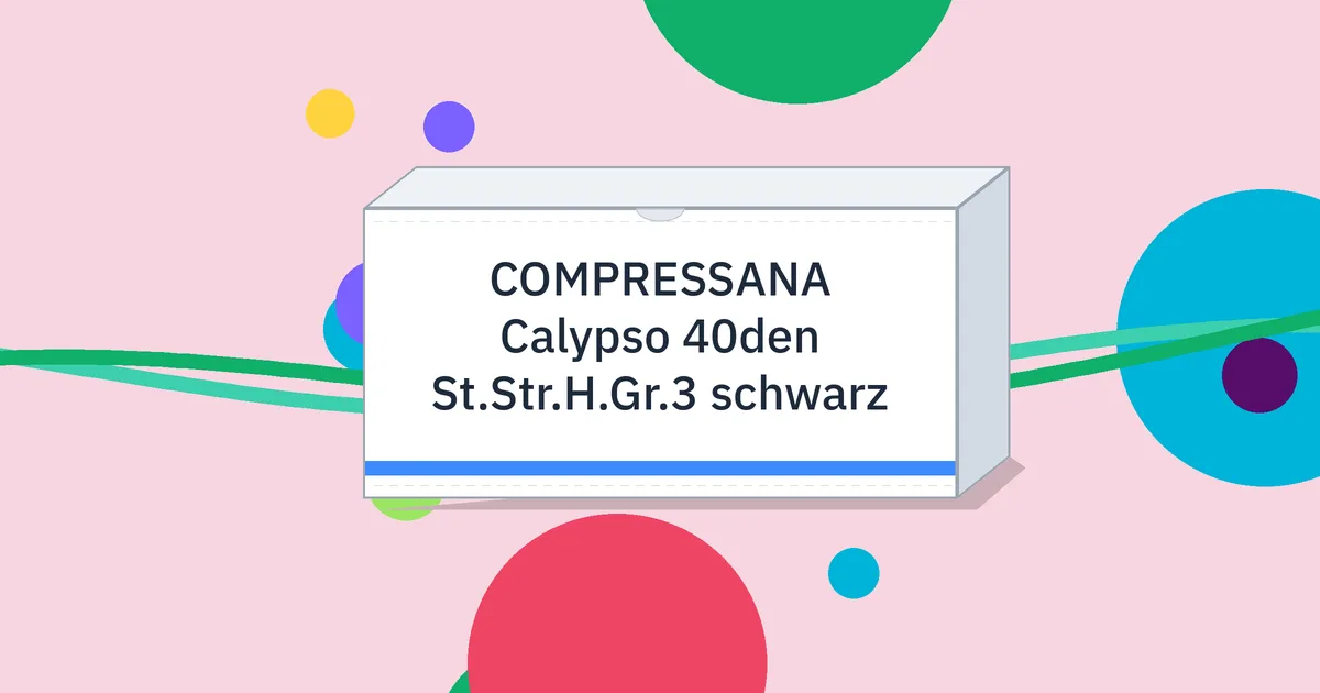 Symbolbild: Packung mit der Aufschrift COMPRESSANA Calypso 40den St.Str.H.Gr.3 schwarz (PZN 07720045) – Verfügbarkeit und Bezug in Apotheken in Frankfurt am Main