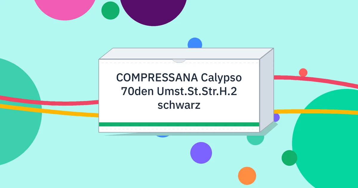 Symbolbild: Packung mit der Aufschrift COMPRESSANA Calypso 70den Umst.St.Str.H.2 schwarz (PZN 07719237) – Verfügbarkeit und Bezug in Apotheken in Frankfurt am Main